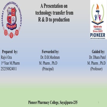 Technology Transfer in Pharma Industry | PPT
