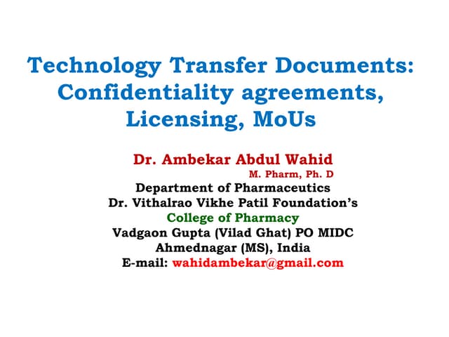 Technology transfer (tt) agencies in India | PPTX