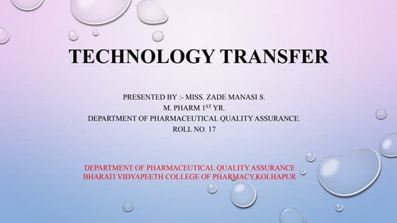 Technology transfer from R&D to production | PPTX