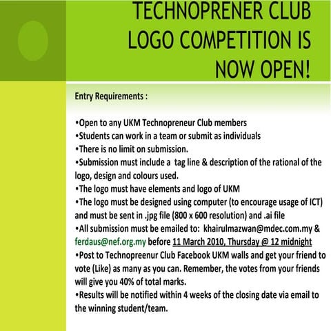 UKM Technopreneur Club Logo Competition | PPT