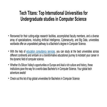 Tech Titans Top International Universities for Undergraduate studies in ...