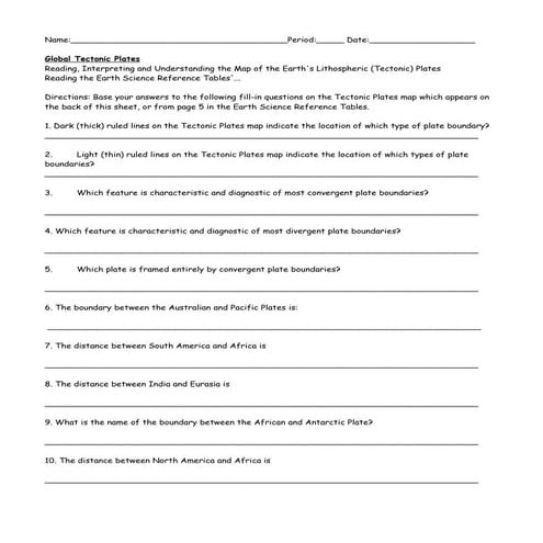 Global Tectonic Plates HW | DOC