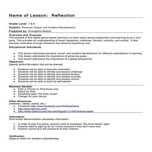 Tech Trends Reflection Lesson Plan | DOC