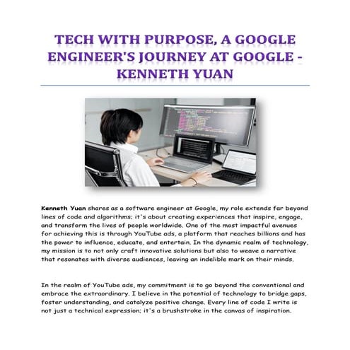 Tech with Purpose, A Google Engineer's Journey At Google - Kenneth Yuan ...