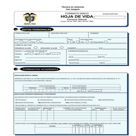 Formato Nico Hoja De Vida Persona Natural Pdf