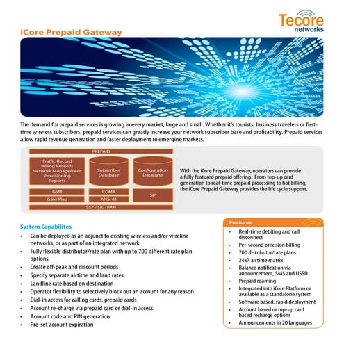 Tecore networks icoreprepaidgateway | PDF