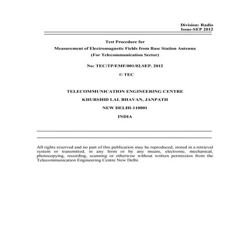 Tec test procedure em fields from bts antennae 3 | PDF