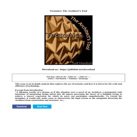 Tectonics: the architect’s tool | PDF