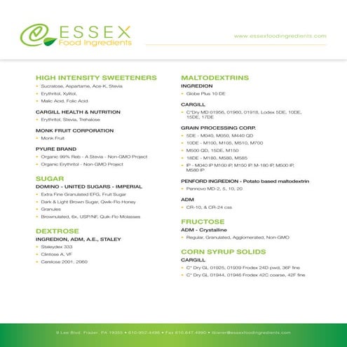 Essex Food Ingredients Product List | PDF