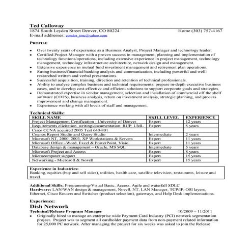 Ted Calloway Resume for 2011 | DOC | Resume Writing and Advice | Job Search