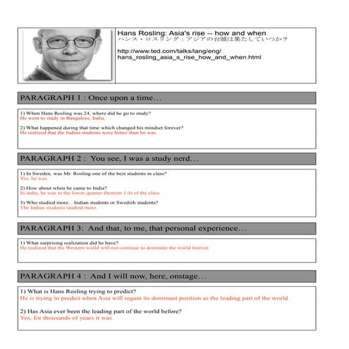 Ted hans rosling rise of asia answer key | PDF