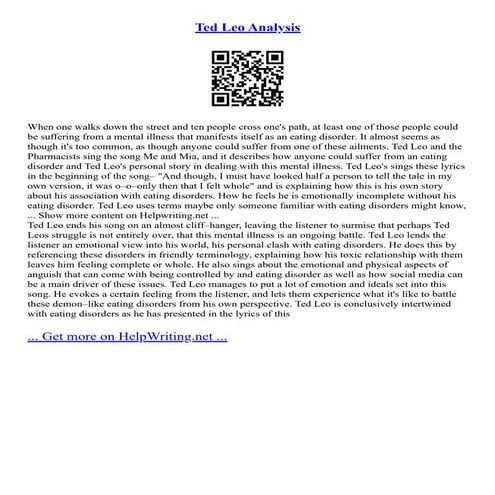 Ted Leo Analysis | PDF | Mental Health | Diseases and Conditions