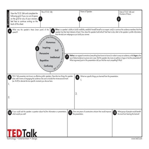 Ted talks-worksheettousewithanytedtalkpublicspeakinggrades612 | PDF