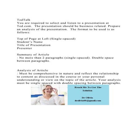 TedTalkYou are required to select and listen to a presentation a.docx ...