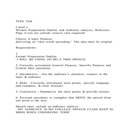 TEDx TalkI need a Written Preparation Outline and Audience | PDF