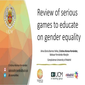 Review of serious games to educate on gender equality | PPTX