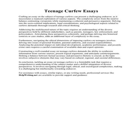 Teenage Curfew Essays. Do curfews keep teens out of trouble Essay ...