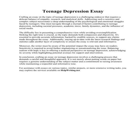 Teenage Depression Essay | PDF