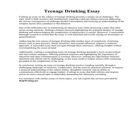 Teenage Drinking Essay. Alcohol Use in Teenagers Essay Example ...