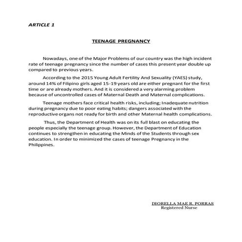 Teenage pregnancy article 1 | DOCX