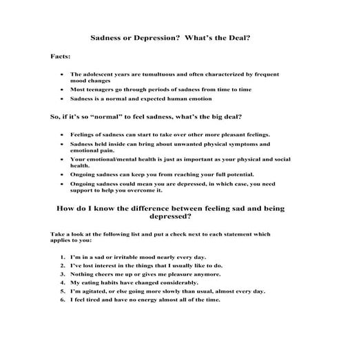 Teen depression handout | PDF