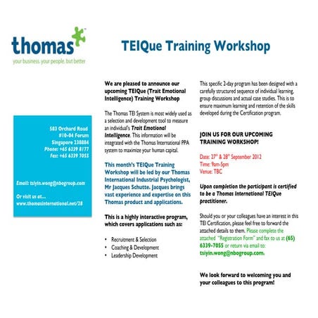 Trait Emotional Intelligence training workshop brochure | PPT