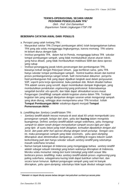 Pedoman perencanaan tpa ( metode sanitary landfill) | PDF