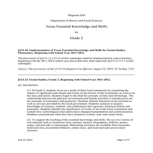 TEKS SECOND GRADE 2011 2012 | PDF