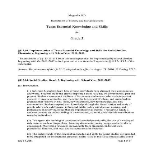 TEKS THIRD GRADE 2011 2012 | DOCX