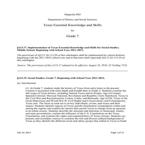 TEKS Grade 7 2011 2012 | PDF