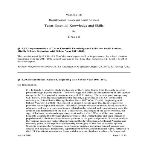 TEKS Grade 8 2011 2012 | PDF