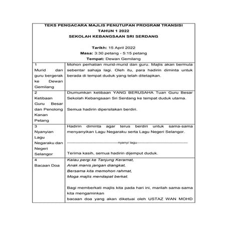 Teks MC: Majlis Penutupan Transisi | DOCX