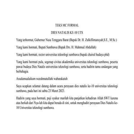 TEKS MC FORMAL DENGAN PELAFALAN YANG BENAR | DOCX