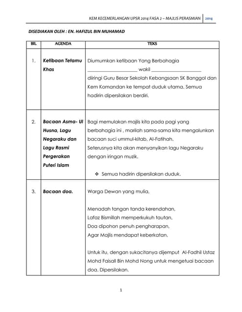 Teks Pengacara Majlis Perasmian Penutupan Program | DOCX