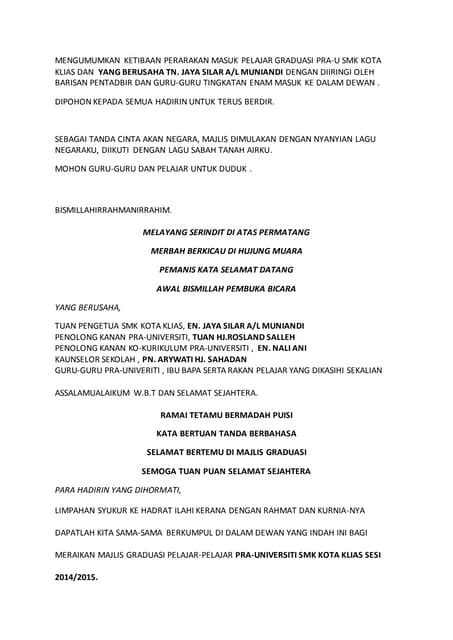 TEKS PENGACARA MAJLIS, MAJLIS GRADUASI DAN APRESIASI TAHUN 2023 | DOCX