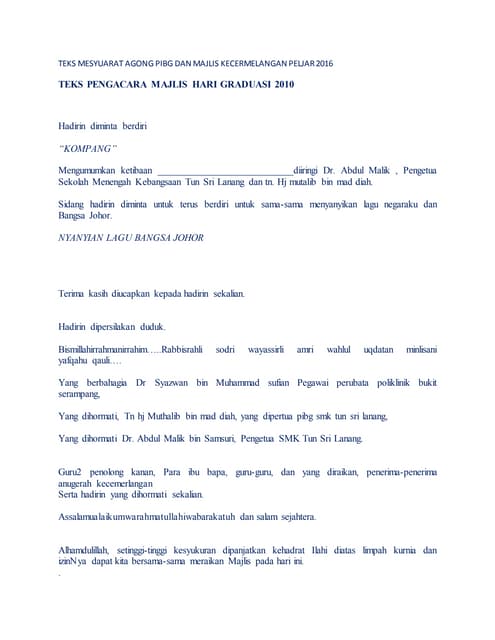 Teks Pengacara Majlis Perasmian Penutupan Program | DOCX