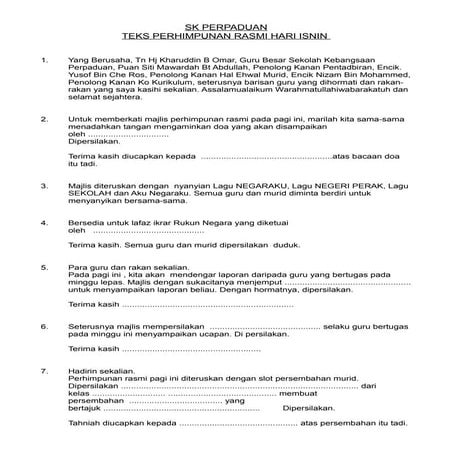 contoh buku Laporan perhimpunan mingguan | DOCX