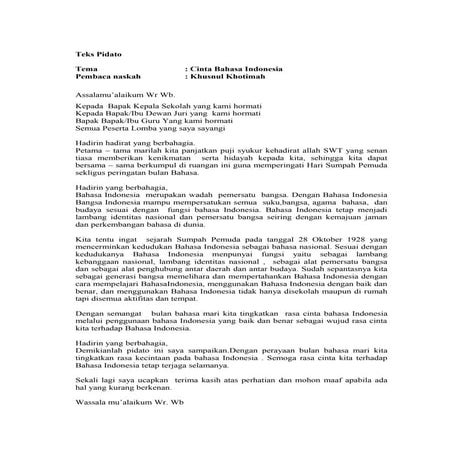 Teks Pidato: Mewujudkan Generasi Muda yang Cerdas Sehat dan Berakhlakul karimah | DOCX