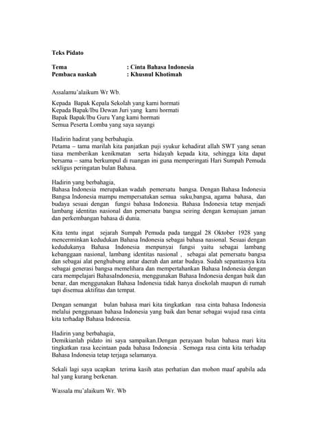 Skrip pidato 'memartabatkan bahasa melayu' | DOCX