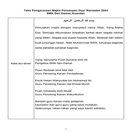 TEKS PENGACARA MAJLIS, MAJLIS GRADUASI DAN APRESIASI TAHUN 2023 | DOCX