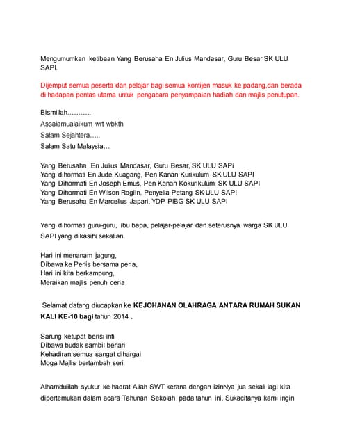 Teks Pengacara Majlis Perasmian Penutupan Program | DOCX