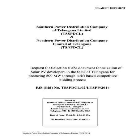 Telangana solar RFS Document 2014 | PDF