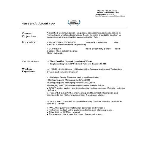 Telecom Engineer Cv | PDF