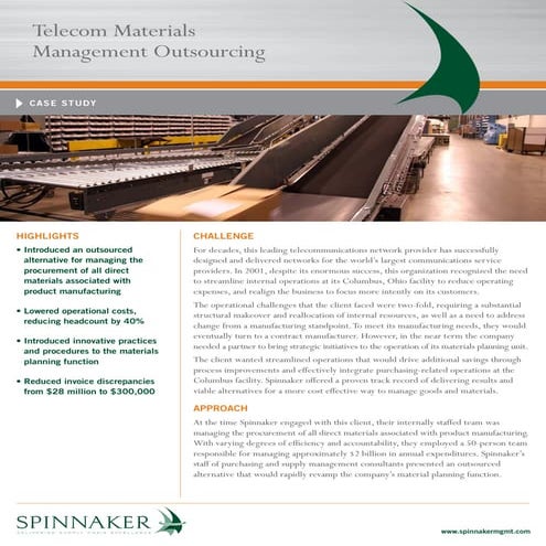 Case Study: Telecom Materials Management Outsourcing | PDF ...