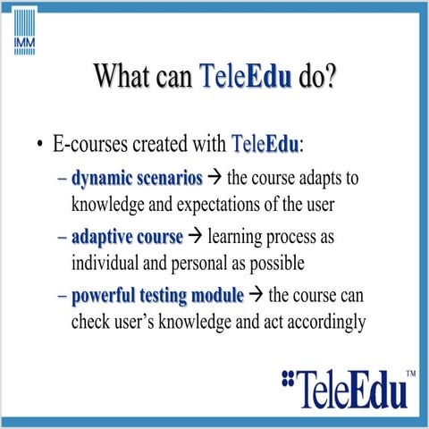 TeleEdu 2.0 - platforma e-learningowa | PPTX | Education