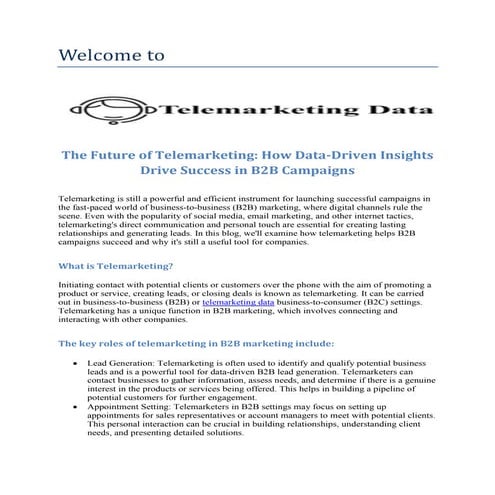 The Future of Telemarketing Data | g: How Data-Driven | PDF