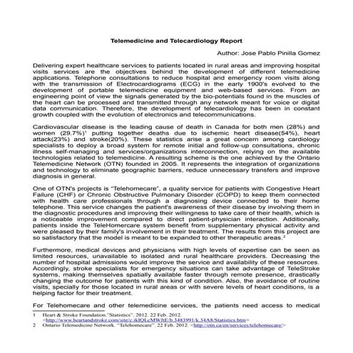 Telemedicine and telecardiology report | PDF