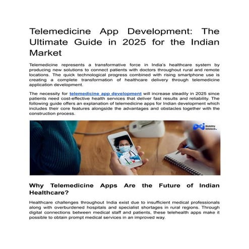 Comprehensive Telemedicine App Development Services for Digital Health | PDF