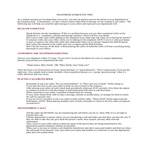 Telephone courtesy for hospitality industry: Share by Saeful Anwar | PPT