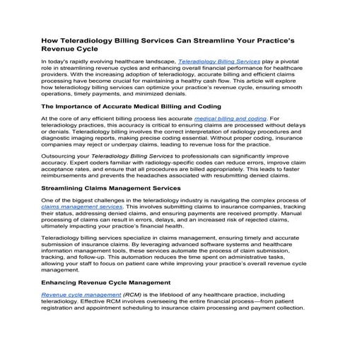 How Teleradiology Billing Services Can Streamline Your Practice’s Revenue Cycle | PDF